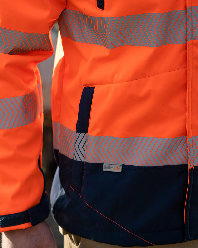 Jones Hi-Vis Softshell Coat in Fluoro Orange & Navy – Rainbird Workwear