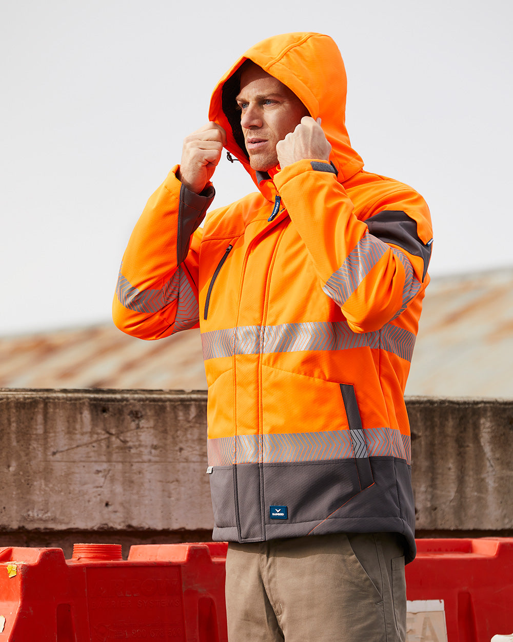Jones Hi-Vis Softshell Coat in Fluoro Orange & Charcoal – Rainbird Workwear