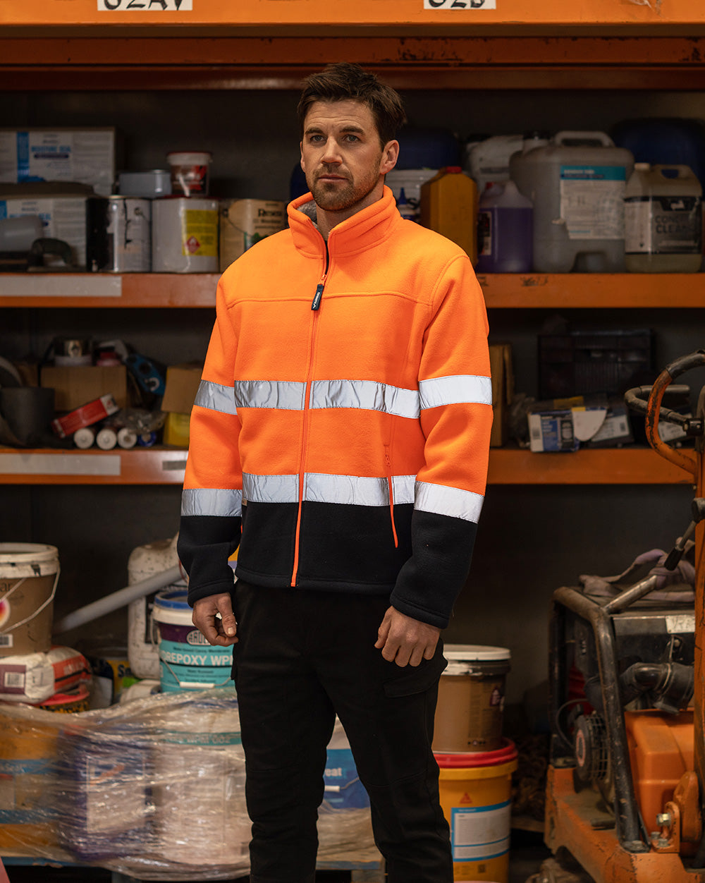 Hi-Vis Lumber Jacket with Tape in Fluoro Orange & Navy – Rainbird Workwear